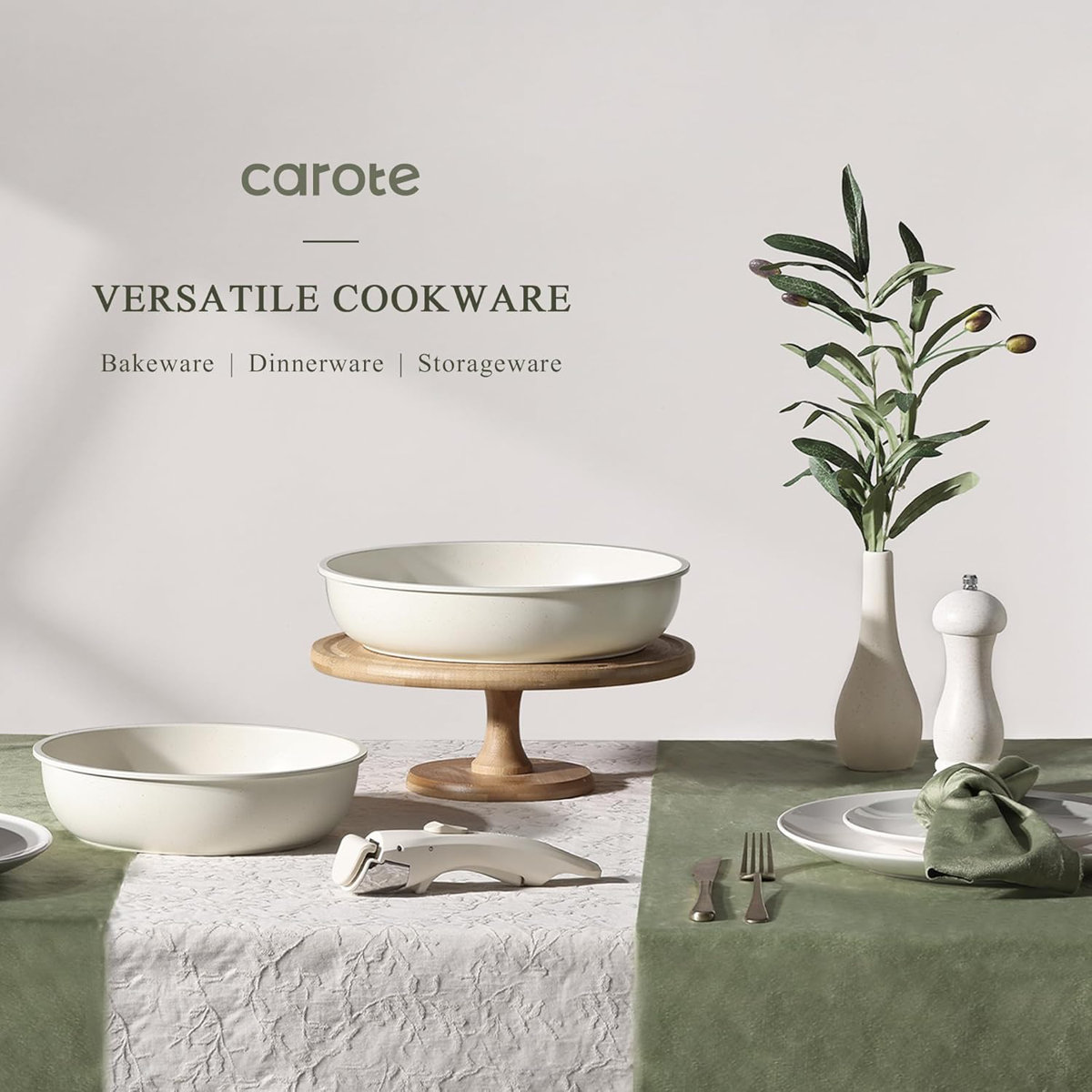 CAROTE 18-Piece Nonstick Cookware Set with Detachable Handle, White & Reviews | Wayfair